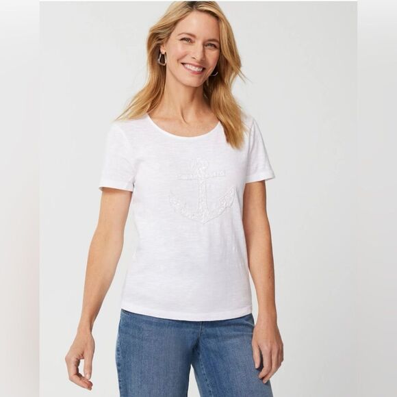 Chico's | Tops | Chicos Size 3 Us Xl Sequin Beaded Anchor Short Sleeve ...